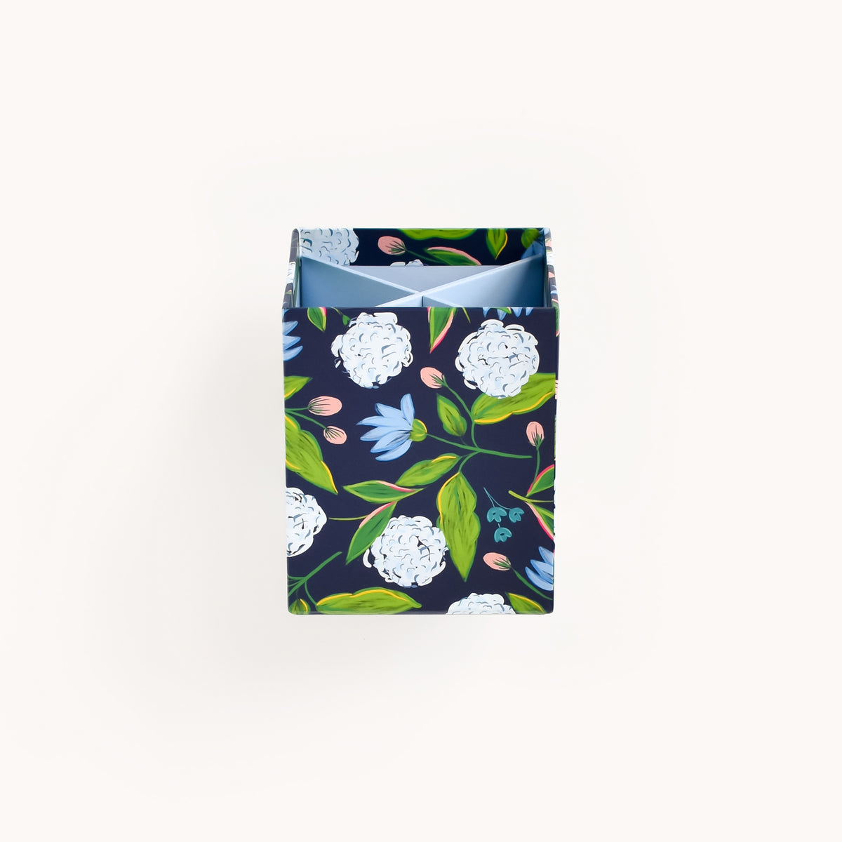 Patterned Pen Cup - Navy Hydrangeas – Simplified