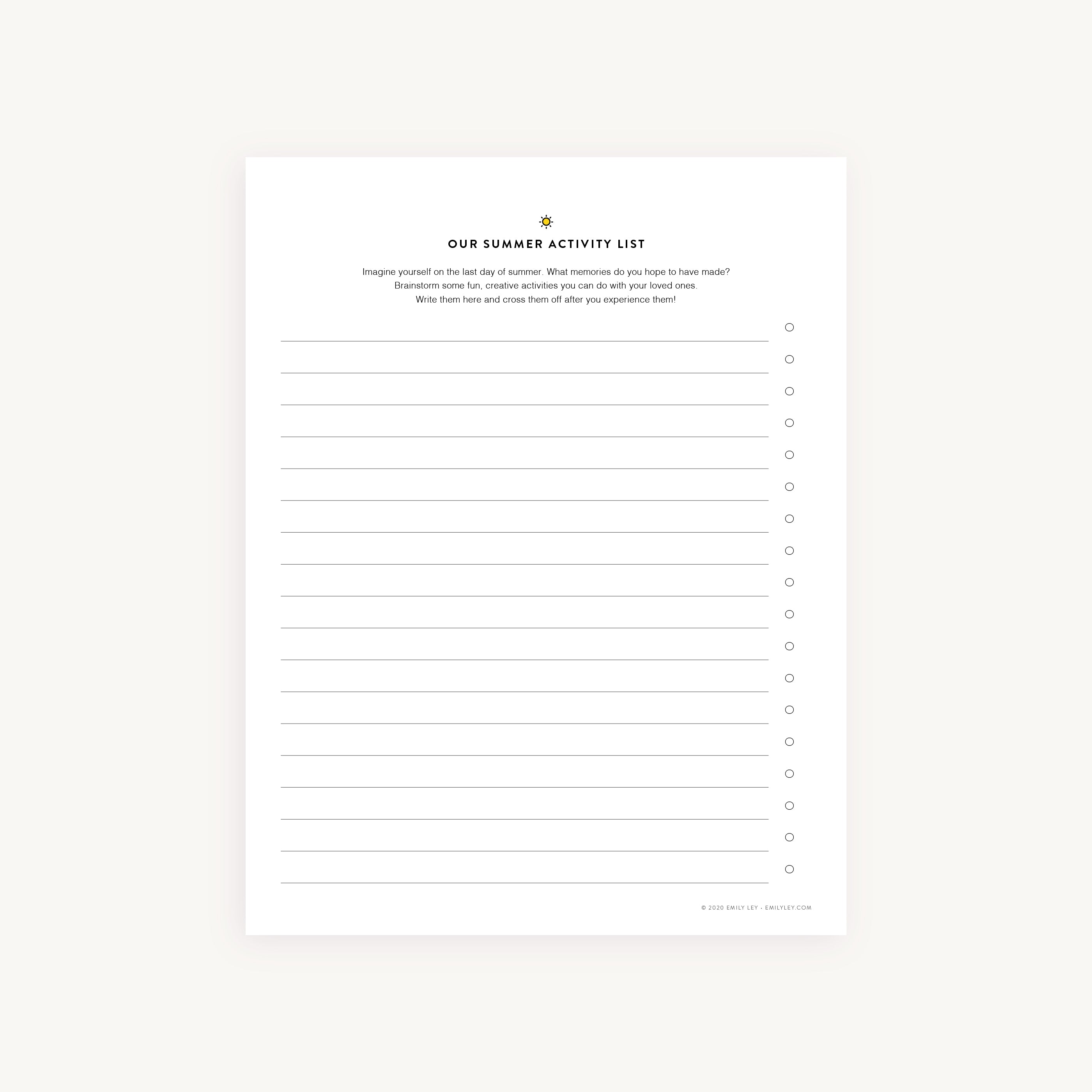 Summer Activity List Printable – Simplified® by Emily Ley