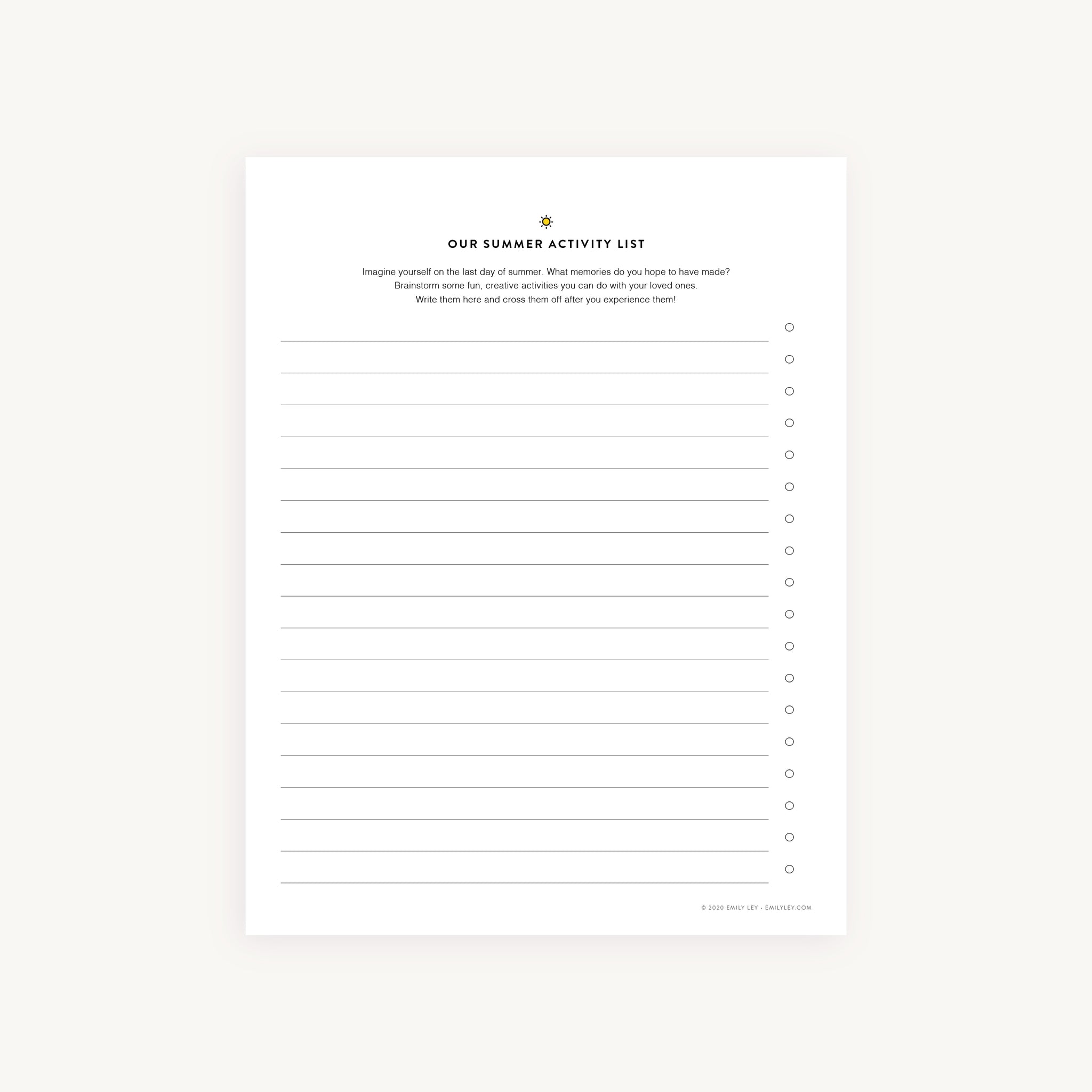 Summer Activity List Printable – Simplified® by Emily Ley