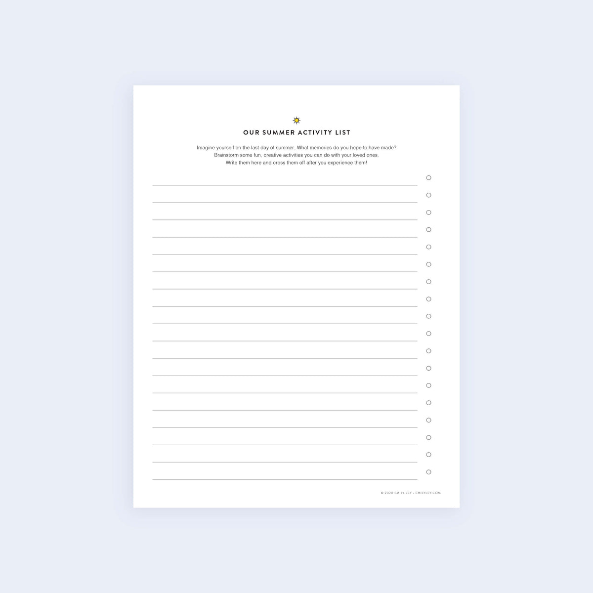 Summer Activity List - Printable – Simplified