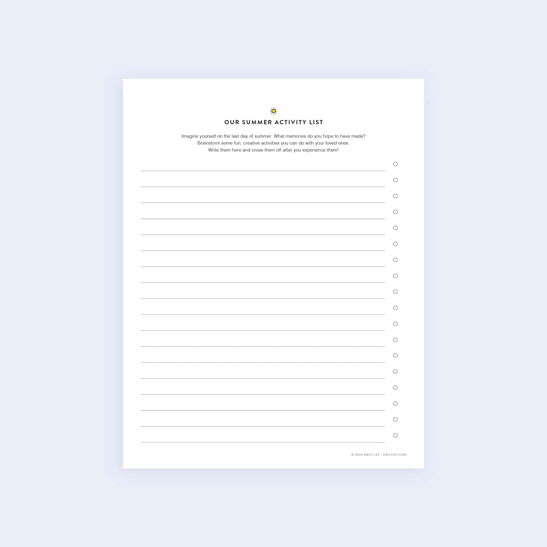 Summer Activity List - Printable – Simplified